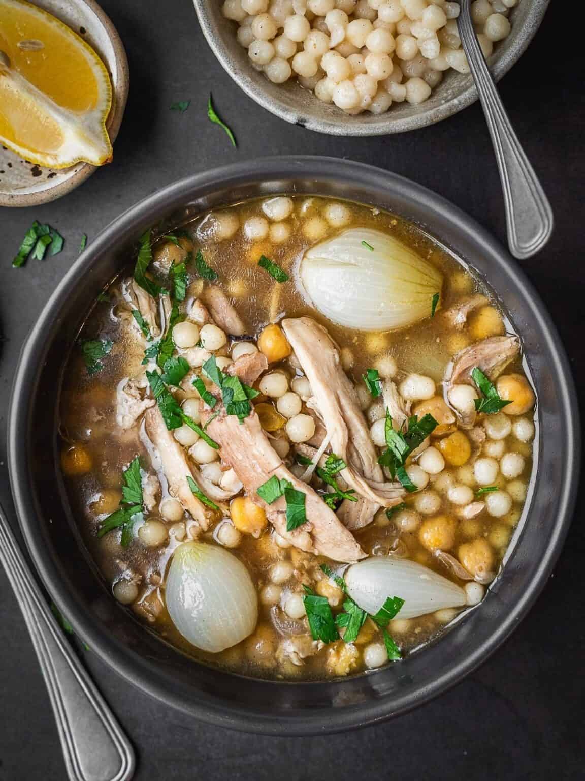 Moghrabieh (Lebanese Pearl Couscous and Chicken Stew) - Urban Farm and ...