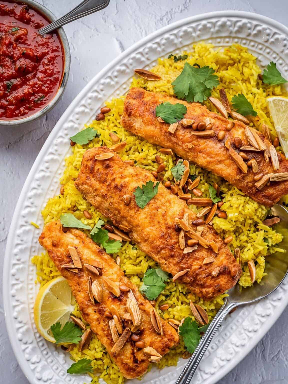 Sayadieh (Middle Eastern Fried Fish with Spiced Rice) - Urban Farm and ...