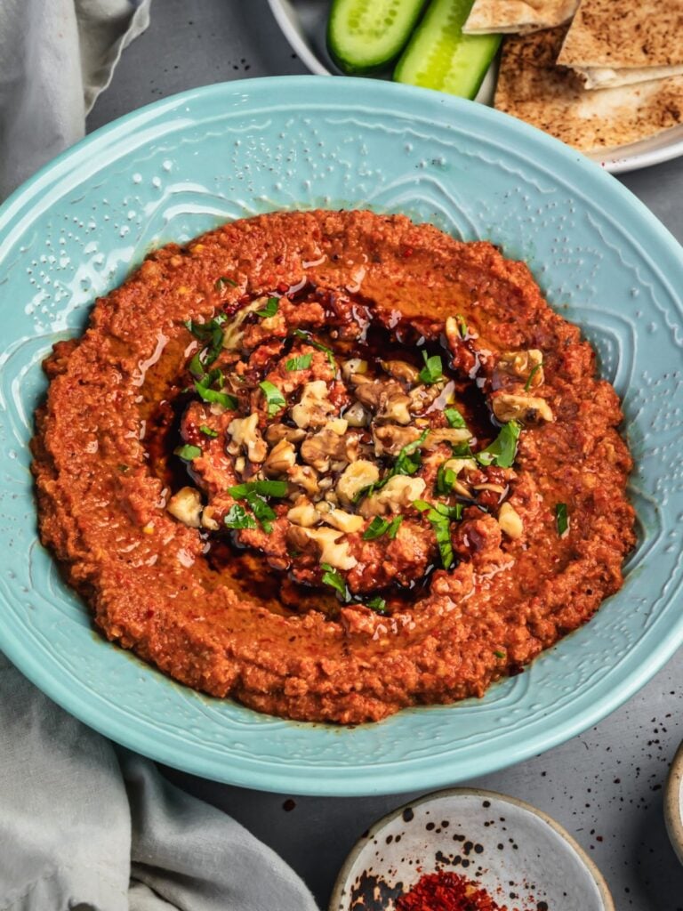 Muhammara (Syrian Roasted Red Pepper Walnut Dip) - Urban Farm and Kitchen