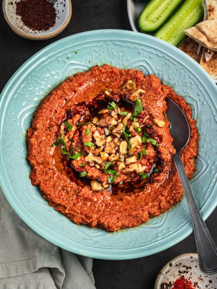 Muhammara (Syrian Roasted Red Pepper Walnut Dip) - Urban Farm and Kitchen