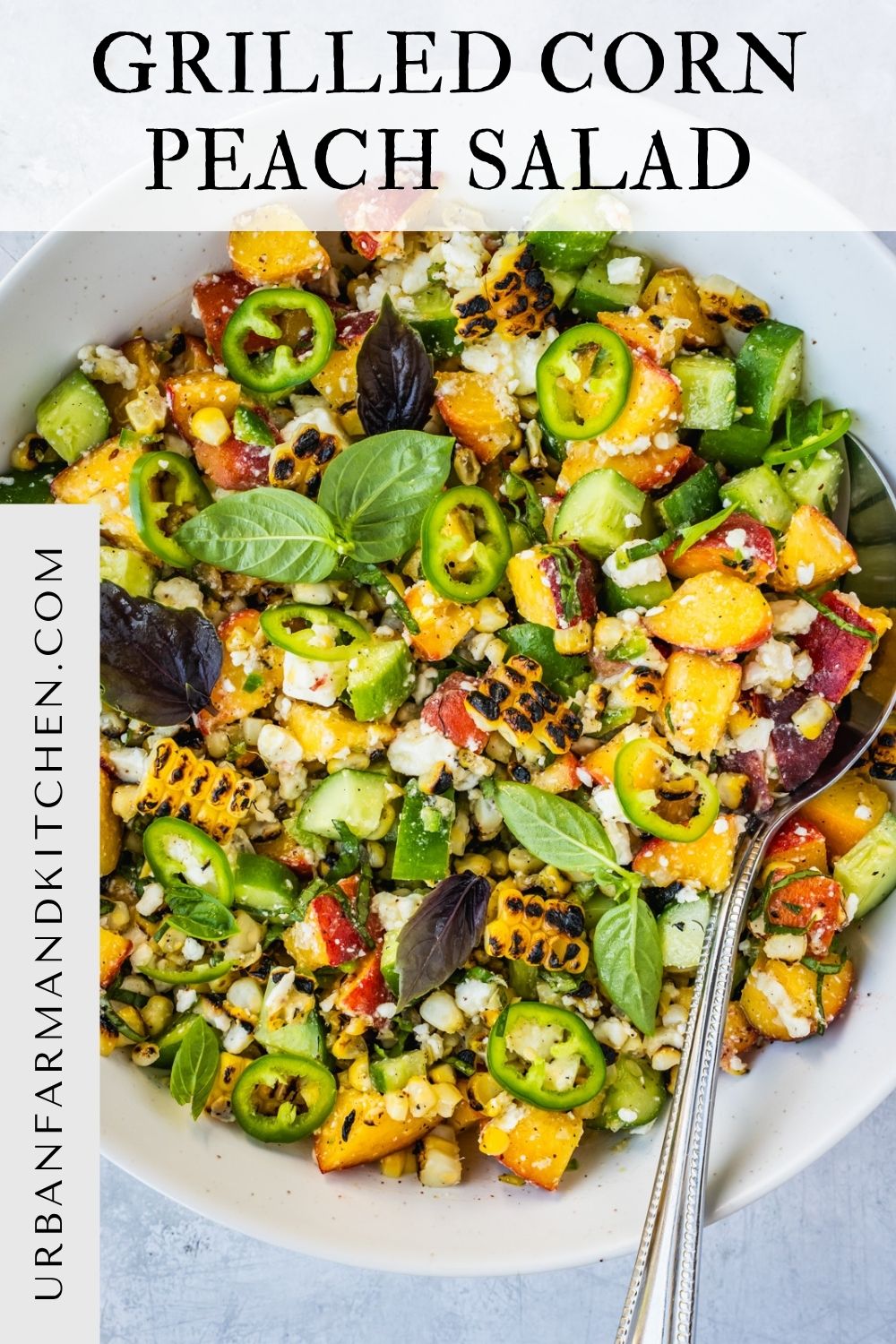 Grilled Corn Peach Salad (with Feta and Sumac Dressing) - Urban Farm ...
