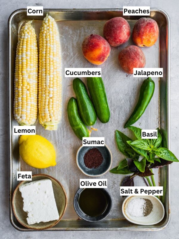 Grilled Corn Peach Salad (with Feta and Sumac Dressing) - Urban Farm ...
